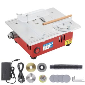 mxbaoheng mini table saw small precision hobby table saw, 1/2" adjustable cut depth, w/chuck, sanding disc, 96w adjustable speed power supply, for pcb/wood/plastic cutting