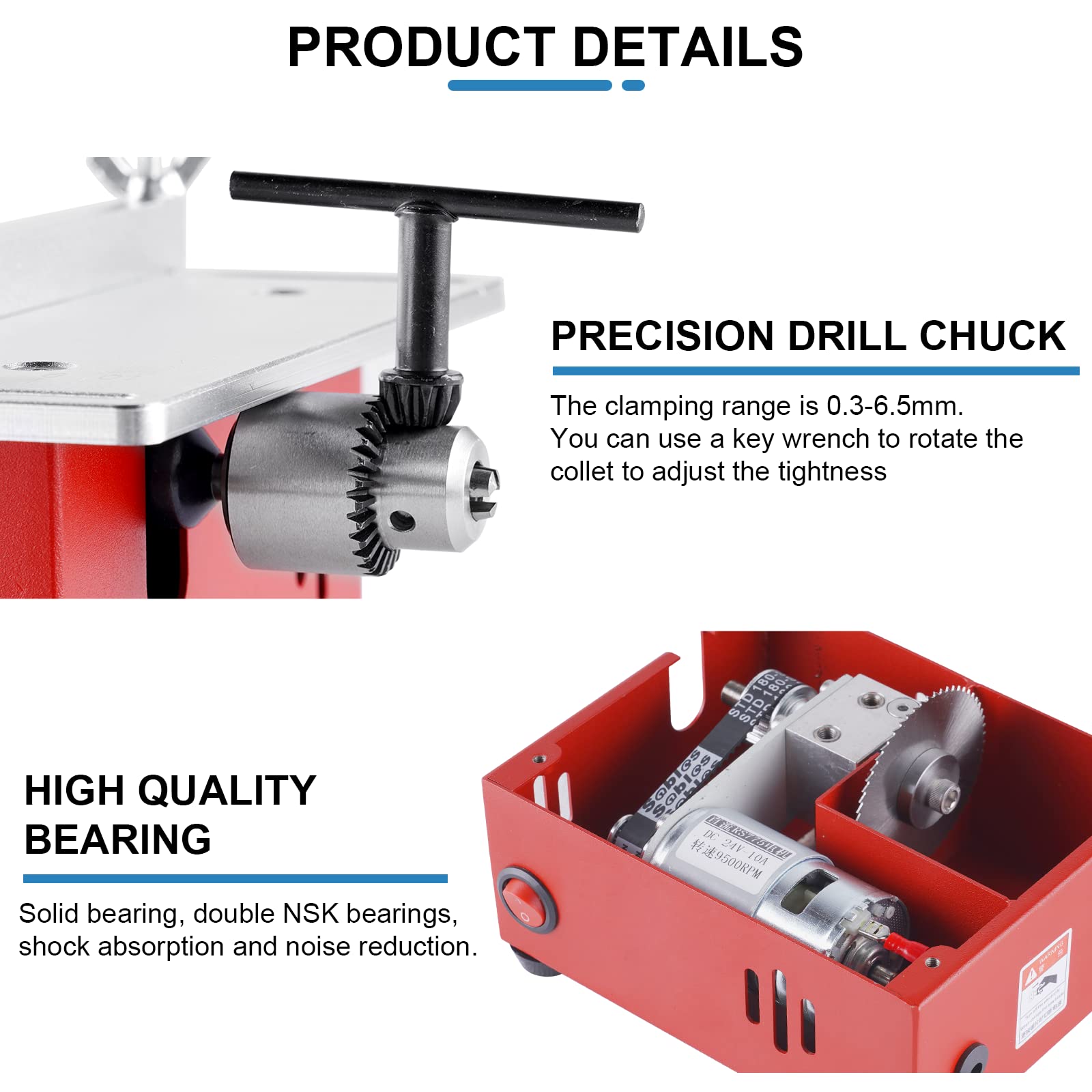 MXBAOHENG Mini Table Saw Small Precision Hobby Table Saw, 1/2" Adjustable Cut Depth, w/Chuck, Sanding Disc, 96W Adjustable Speed Power Supply, for PCB/Wood/Plastic Cutting