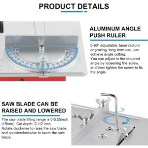 MXBAOHENG Mini Table Saw Small Precision Hobby Table Saw, 1/2" Adjustable Cut Depth, w/Chuck, Sanding Disc, 96W Adjustable Speed Power Supply, for PCB/Wood/Plastic Cutting