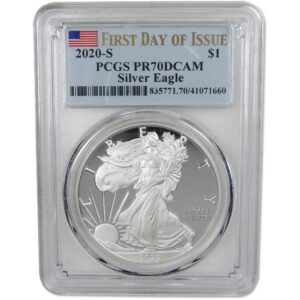 2020 s american silver eagle pr 70 dcam pcgs first day sku:ipc5125