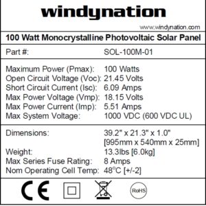 WindyNation 100 Watt Monocrystalline Solar Panel Off-Grid Kit with P30L LCD PWM Charge Controller + Solar Cable + Mounting Brackets for RV, Boat, Off-Grid