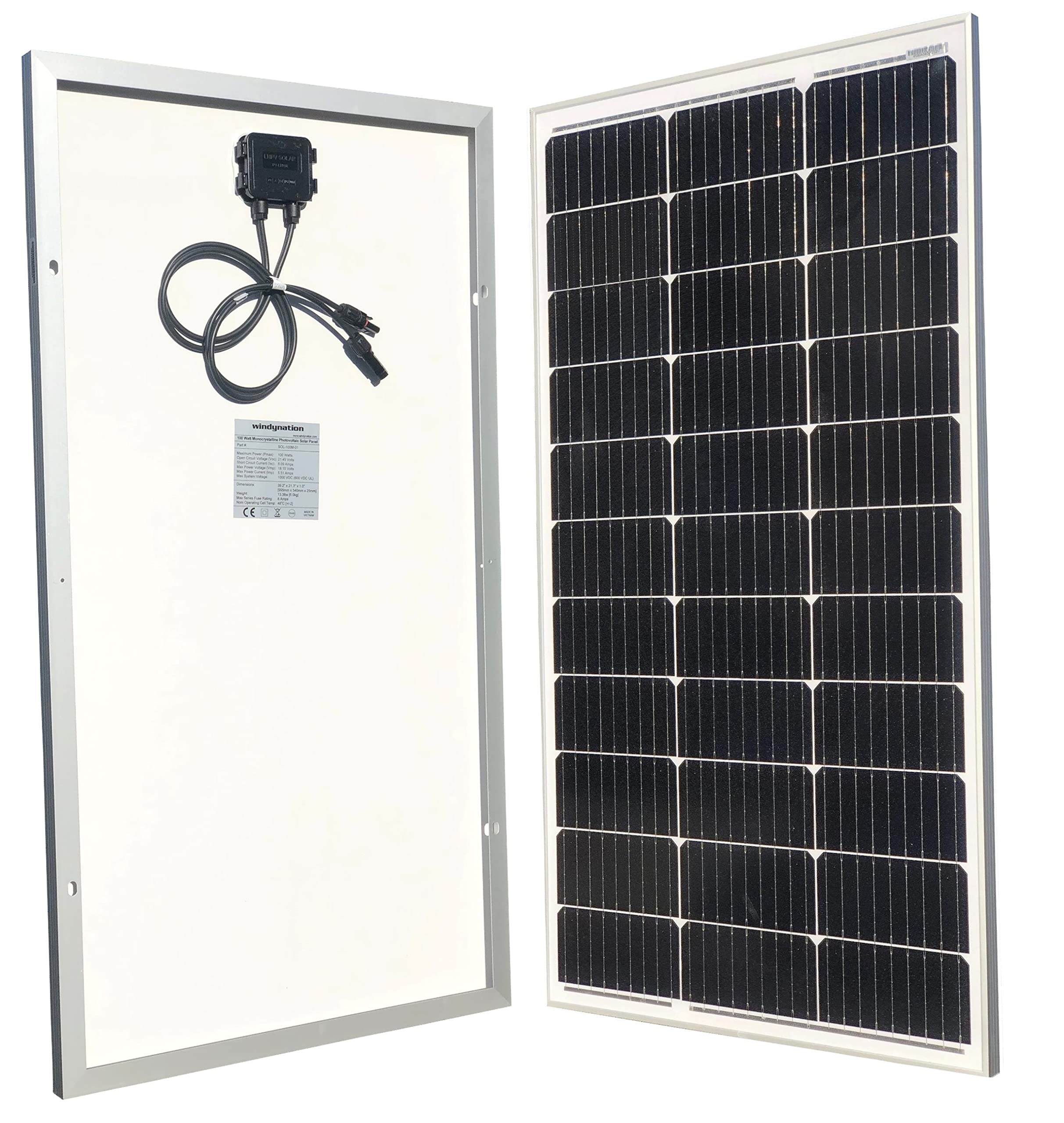 WindyNation 100 Watt Monocrystalline Solar Panel Off-Grid Kit with P30L LCD PWM Charge Controller + Solar Cable + Mounting Brackets for RV, Boat, Off-Grid