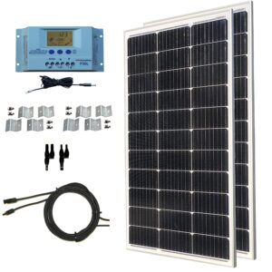 WindyNation 200 Watt Monocrystalline Solar Panel Off-Grid Kit with LCD PWM Charge Controller + Solar Cable + Connectors + Mounting Brackets