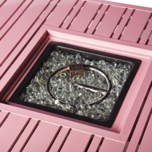 Square 32 in. x 32 in. Aluminum Propane Fire Pit Table with Glass Beads, Two Covers, Lid, 37,000 BTUs in Pink Finish