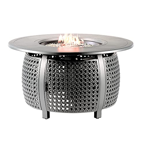 Round 44 in. x 44 in. Aluminum Propane Fire Pit Table with Glass Beads, Two Covers, Lid, 57,000 BTUs in Grey Finish