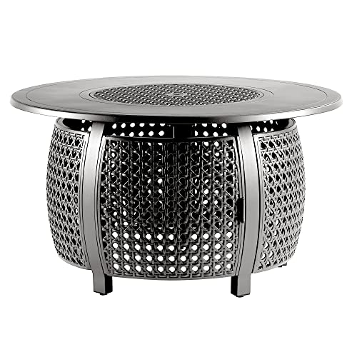 Round 44 in. x 44 in. Aluminum Propane Fire Pit Table with Glass Beads, Two Covers, Lid, 57,000 BTUs in Grey Finish