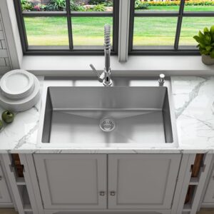 sinber 33" x 22" x 9" drop in single bowl kitchen sink with 18 gauge 304 stainless steel satin finish ht3322s-s-9 (sink only)