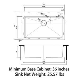 Sinber 33" x 22" x 9" Drop In Single Bowl Kitchen Sink with 18 Gauge 304 Stainless Steel Satin Finish HT3322S-S-9 (Sink Only)