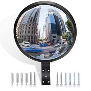 arcylic convex mirror 𝟭𝟮" 𝗦𝗲𝗰𝘂𝗿𝗶𝘁𝘆 𝗠𝗶𝗿𝗿𝗼𝗿, adjustable fixing bracket wide angle clear view for indoor outdoor driveway parking garage warehouse office by hydencamm (12 inch)