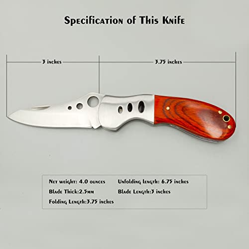 GAJING Well-polished Wood Slipjoint Tough Folding Knife Suitable as a gift for brother dad and friends