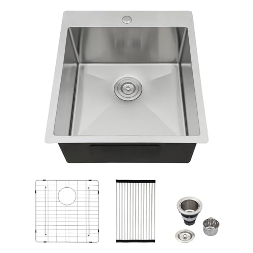 Bar Prep Drop In Kitchen Sink - Logmey 15x20 Gunmetal Black Topmount 18 Gauge Stainless Steel Kitchen Sink