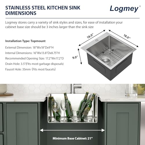 Bar Prep Drop In Kitchen Sink - Logmey 15x20 Gunmetal Black Topmount 18 Gauge Stainless Steel Kitchen Sink