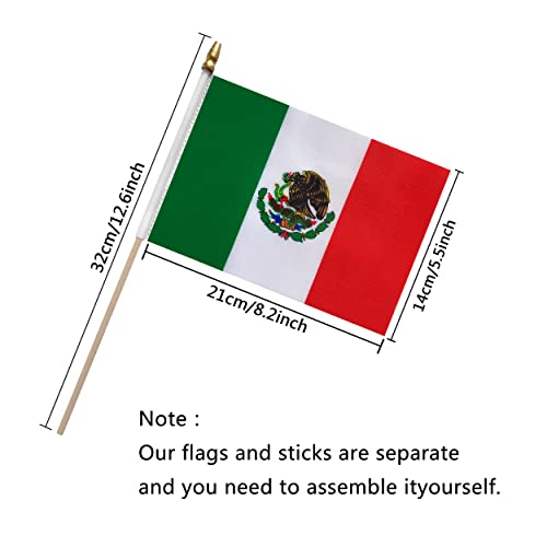 TSMD Mexico Stick Flag Mexican Small Mini Hand Held Flags,5x8 Inch,12 Pack