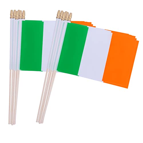 TSMD Ireland Stick Flag Irish Small Mini Hand Held Flags,5x8 Inch,12 Pack