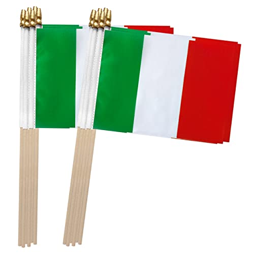 TSMD Italy Stick Flag Italian Small Mini Hand Held Flags,5x8 Inch,12 Pack