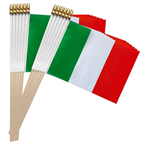 TSMD Italy Stick Flag Italian Small Mini Hand Held Flags,5x8 Inch,12 Pack