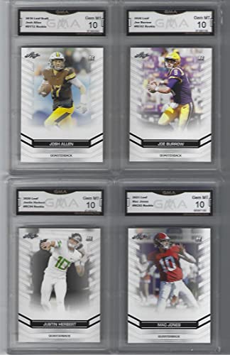 JOSH ALLEN JOE BURROW JUSTIN HERBERT & MAC JONES LEAF 4 ROOKIE CARD LOT GRADED GEM MINT 10 HOT QUARTERBACKS