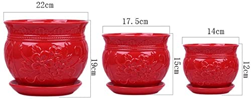 WANIYA1 Chinese Red Ceramic Flower Pots Large Plant Pots for Birthday Wedding Container Indoor Succulent Planter Flower Pot Landscape Decoration Vase Outdoor Garden Ceramic Bonsai Pots, 14cm*12cm