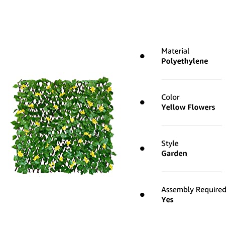 Sumery Expandable Fence Privacy Screen for Balcony Patio Outdoor,Decorative Faux Ivy Fencing Panel,Artificial Hedges (Single Sided Leaves) (1, Yellow Flowers)