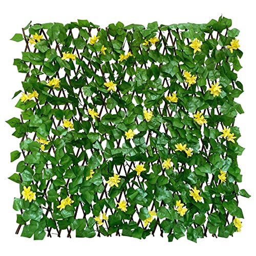 Sumery Expandable Fence Privacy Screen for Balcony Patio Outdoor,Decorative Faux Ivy Fencing Panel,Artificial Hedges (Single Sided Leaves) (1, Yellow Flowers)