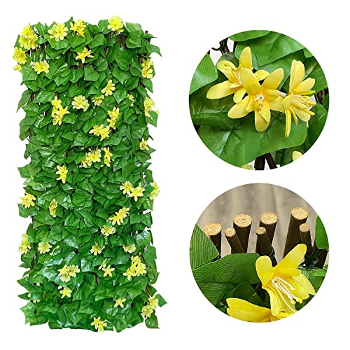 Sumery Expandable Fence Privacy Screen for Balcony Patio Outdoor,Decorative Faux Ivy Fencing Panel,Artificial Hedges (Single Sided Leaves) (1, Yellow Flowers)