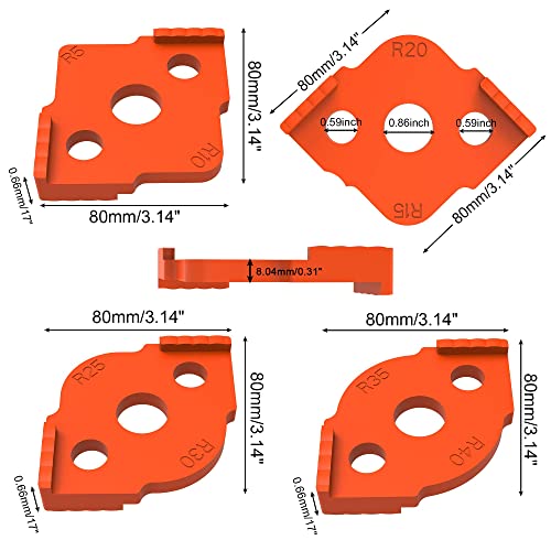 4 Pcs Set Radius Jig Router Templates, Radius Quick Jig for Woodworking, High Hardness ABS+CNC Jig Radius Corners R5 R10 R15 R20 R25 R30 R35 R40