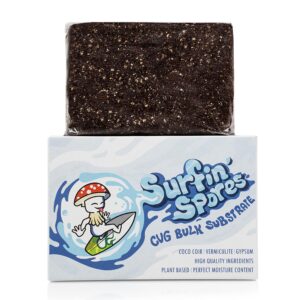 surfin' spores premium plant-based mushroom substrate - 5 lbs expert mycologist blend of coco coir, vermiculite & gypsum, pasteurized & odor-free, long shelf-life, ideal for monotub cultivation