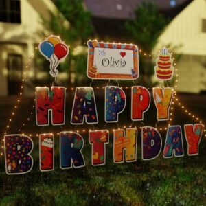 Provyl Happy Birthday Yard Sign with Stakes | 17 Pieces: 13 Big Letters 2 Decorations and 2 Personalized Custom Boards | Premium Quality Waterproof Material for Outdoor