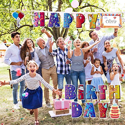 Provyl Happy Birthday Yard Sign with Stakes | 17 Pieces: 13 Big Letters 2 Decorations and 2 Personalized Custom Boards | Premium Quality Waterproof Material for Outdoor