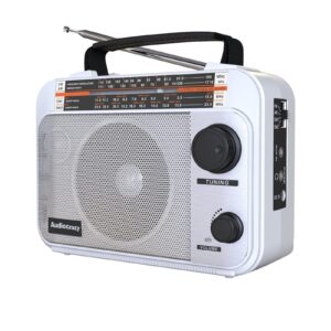 am/fm/sw1/sw2 radio transistor radio ac or battery operated with best reception big speaker and precise tuning knob with aux in & 3.5mm earphone jack