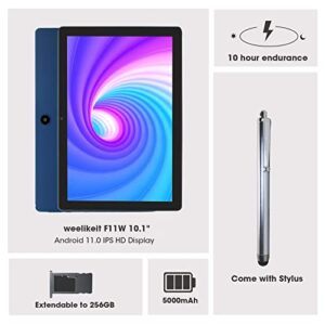 weelikeit Tablet 10 Inch, Android 11 Tablet with 5G WiFi+AX WiFi6,3GB RAM 32GB ROM Tablet PC,Quad-Core Processor,IPS HD Display Tablet with Stylus, 5MP+8MP Camera, Bluetooth,GMS Certified(Blue)