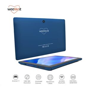 weelikeit Tablet 10 Inch, Android 11 Tablet with 5G WiFi+AX WiFi6,3GB RAM 32GB ROM Tablet PC,Quad-Core Processor,IPS HD Display Tablet with Stylus, 5MP+8MP Camera, Bluetooth,GMS Certified(Blue)