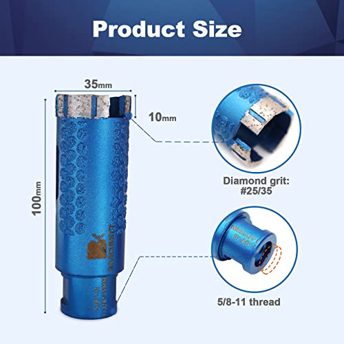 Diamond Core Drill Bit,BRSCHNITT 1 3/8 Inch Laser Welded Diamond Hole Saw with 5/8-11 Thread for Granite Marble Solid Block Stone Reinforced Concrete,Dry or Wet Drilling (35mm)