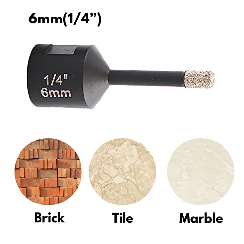 GUSHI Diamond Core Drill Bit Set 2PCS 1/4 Inch 6mm for Porcelain Ceramic Tile Granite Marble Brick Vacuum Brazed Hole Saw 5/8-11 Thread