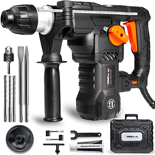 THINKWORK Rotary Hammer Drill, 1-1/4 Inch, 13 Amp, Heavy Duty SDS-Plus Demolition Hammer with 4 Functions Double Insulation Damping System Safety Clutch, for Concrete, Metal & Stone