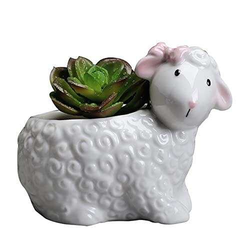 YONGYAN Cute Sheep Flower Pot Statue Decoration Ceramics Garden Planters Containers Pot Bookshelf Office Desktop Decor