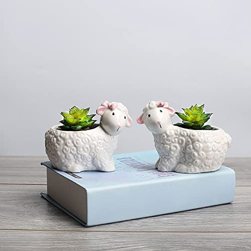 YONGYAN Cute Sheep Flower Pot Statue Decoration Ceramics Garden Planters Containers Pot Bookshelf Office Desktop Decor