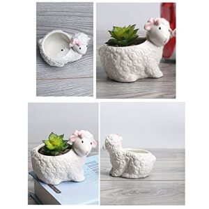 YONGYAN Cute Sheep Flower Pot Statue Decoration Ceramics Garden Planters Containers Pot Bookshelf Office Desktop Decor