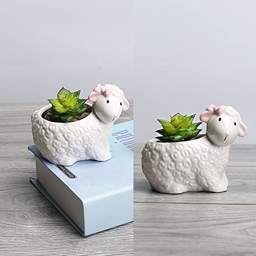 YONGYAN Cute Sheep Flower Pot Statue Decoration Ceramics Garden Planters Containers Pot Bookshelf Office Desktop Decor