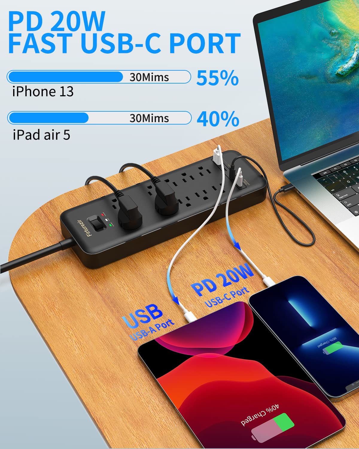 Surge Protector Power Strip with USB, Silicone Extension Cord with 10 Outlets 3 USB Charging Ports and 1 USB-C Charging Port, 1875W/15A Overload Surge Protection, Gift for Mother's Day