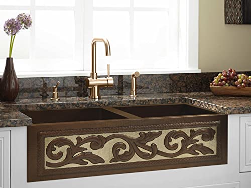 Copper Farmhouse Kitchen Sink 50/50 Silver Design