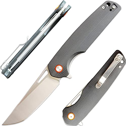 MANCROZ MC145 Folding Pocket Knife,D2 Blade G10 Handle with Clip EDC Knife,Ball Bearings Pivot, Camping Hunting Fishing Flipper Opening Knife