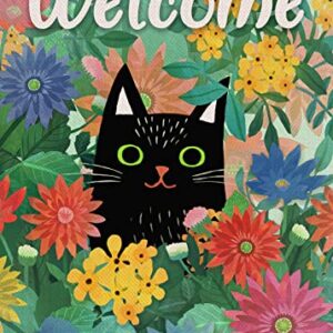 Dyrenson Welcome Spring Black Cat Decorative Garden Flag, Kitty House Yard Lawn Daisy Pansy Red Blue Flower Floral Outside Decoration, Summer Seasonal Farmhouse Outdoor Small Burlap Porch Decor 12x18