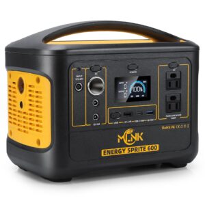 molnk portable power station 600w, energy sprite 600, 540wh mobile lithium battery pack with 2 x 600w ac outlets & 3 x dc outputs & 1 x usb-c pd 65w &1 x usb fast charge & led flashlight, solar generator for outdoor camping, rv, emergency