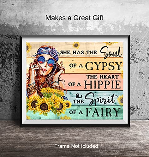 Hippie Inspirational Positive Quotes Wall Decor - Boho Encouragement Gifts for Women - Motivational Wall Art Poster - Bohemian Rustic Country Sunflower Decoration - Girls Teens Bedroom Home Office