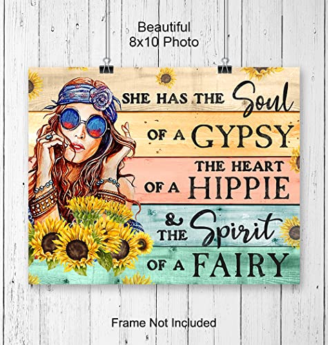 Hippie Inspirational Positive Quotes Wall Decor - Boho Encouragement Gifts for Women - Motivational Wall Art Poster - Bohemian Rustic Country Sunflower Decoration - Girls Teens Bedroom Home Office