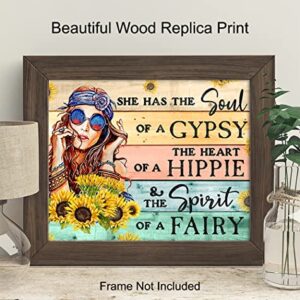 Hippie Inspirational Positive Quotes Wall Decor - Boho Encouragement Gifts for Women - Motivational Wall Art Poster - Bohemian Rustic Country Sunflower Decoration - Girls Teens Bedroom Home Office