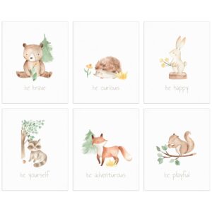 woodland baby animals nursery wall art prints room decor - set of 6 - unframed (8 x 10 inches)