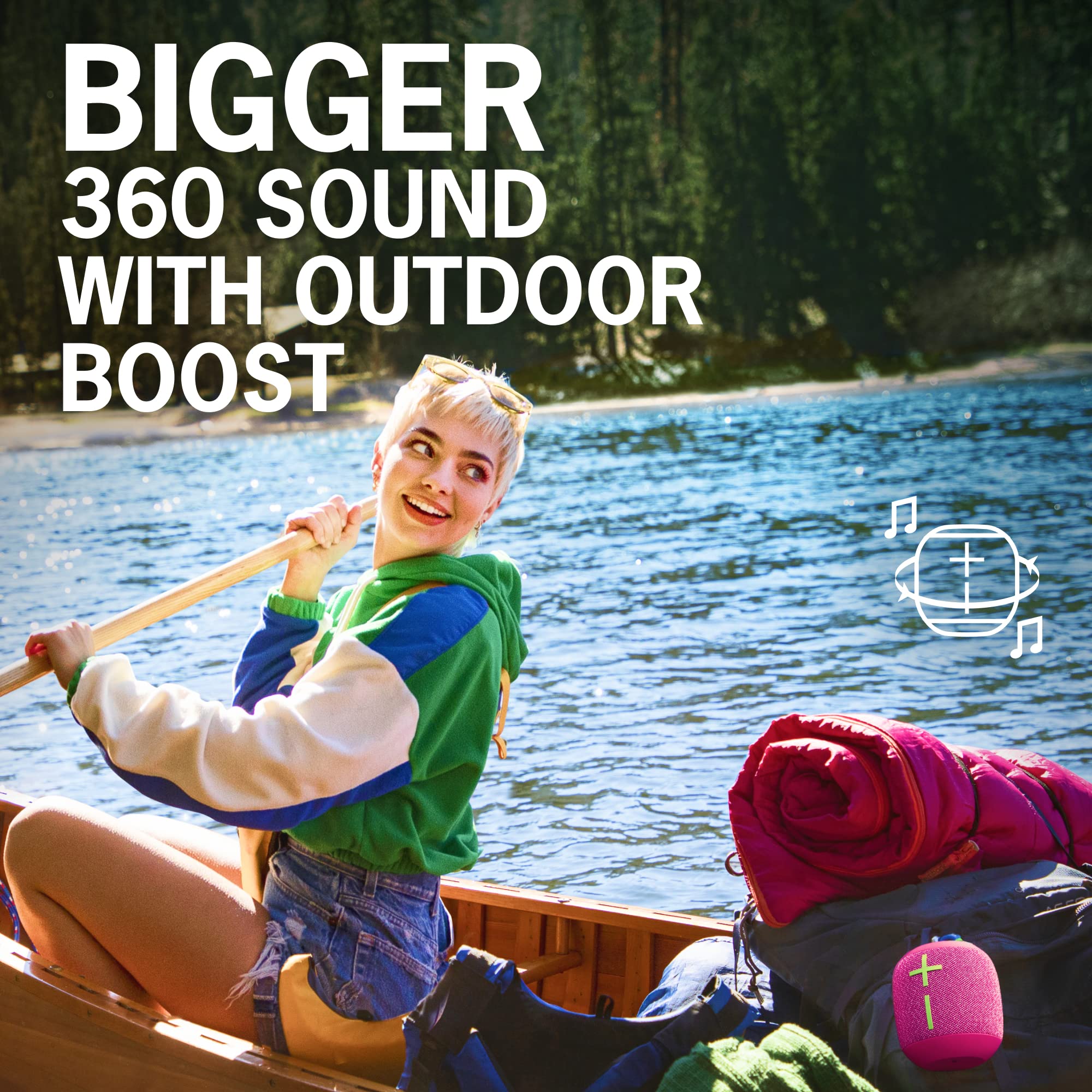 Ultimate Ears WONDERBOOM 3, Small Portable Wireless Bluetooth Speaker, Big Bass 360-Degree Sound for Outdoors, Waterproof, Dustproof IP67, Floatable, 131 ft Range - Joyous Brights Grey