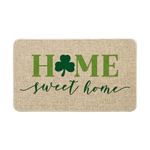 artoid mode sweet home green shamrock doormat, seasonal holiday st. patrick's day low-profile yard floor switch mat for indoor outdoor 17 x 29 inch